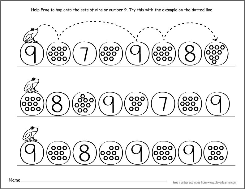 Number nine writing, counting and recognition activities for children