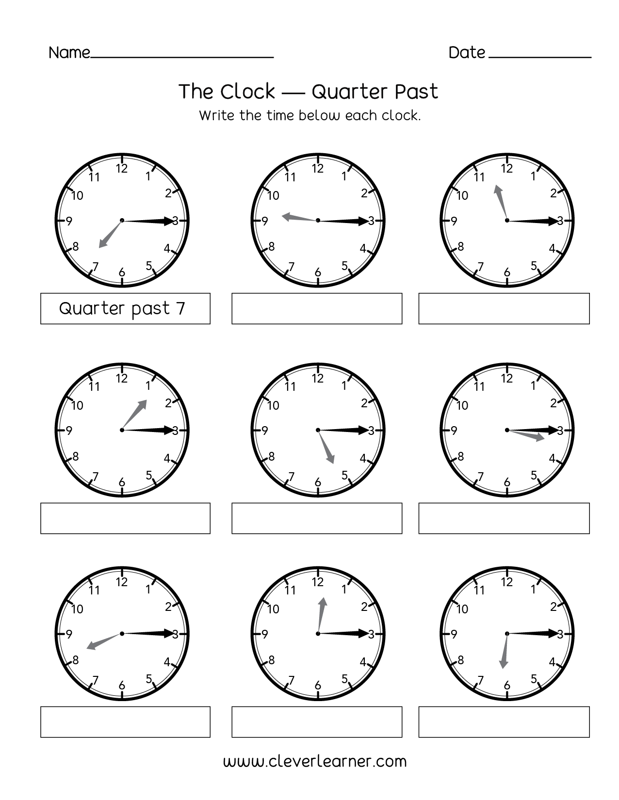Telling Time Quarter Past The Hour Worksheets For 2nd Graders Time A 